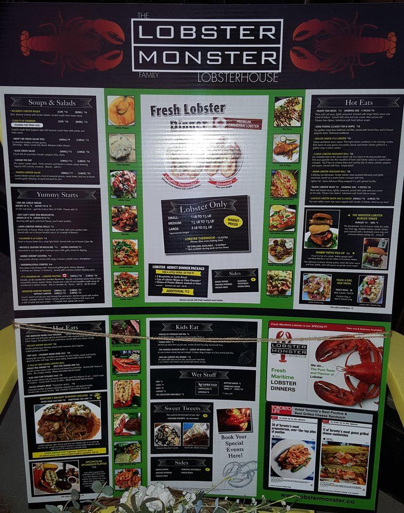 Menu at Lobster Monster Lobster House restaurant, Toronto, Yonge St