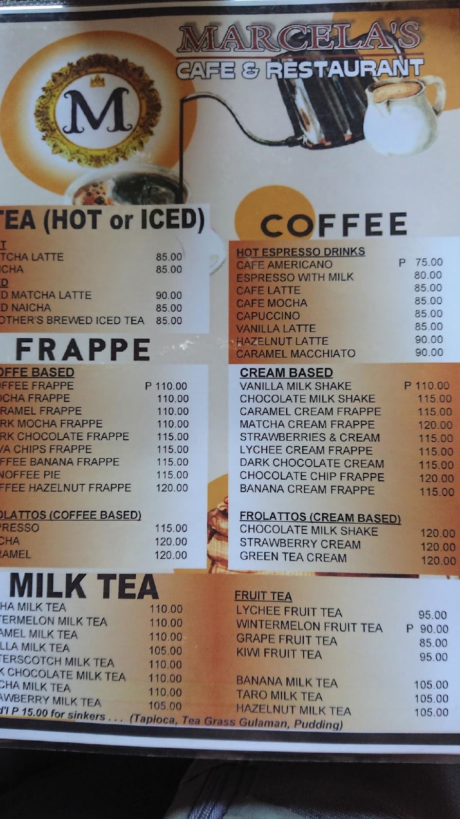 Menu at Marcela's Bed & Breakfast Cafe & Restaurant, Gamay