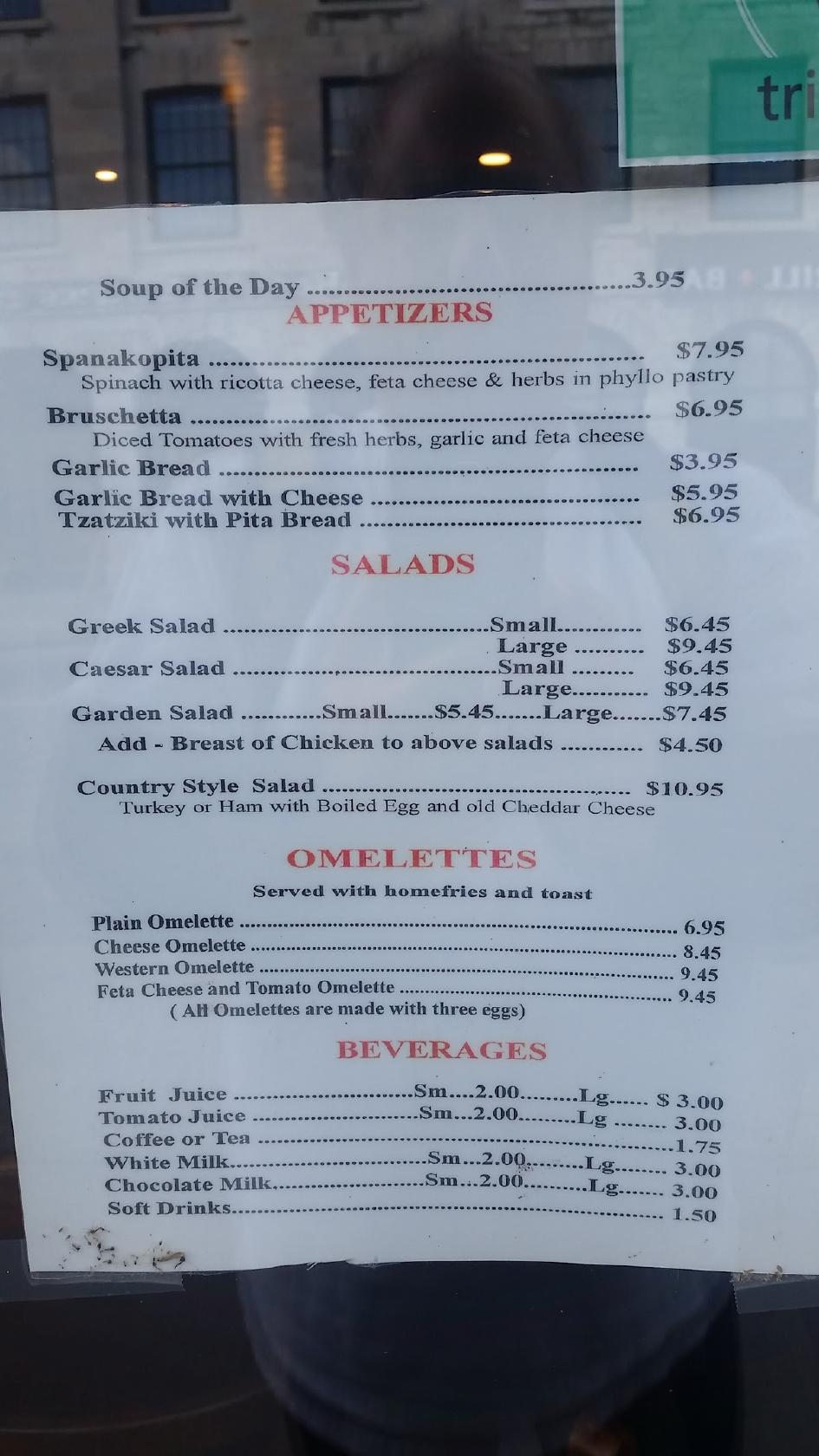 Menu at Peter's Place restaurant, Kingston