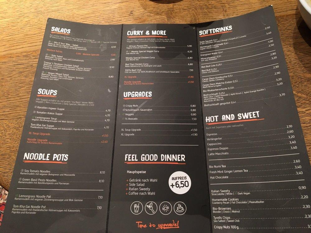 Menu at the naked indigo restaurant, Innsbruck