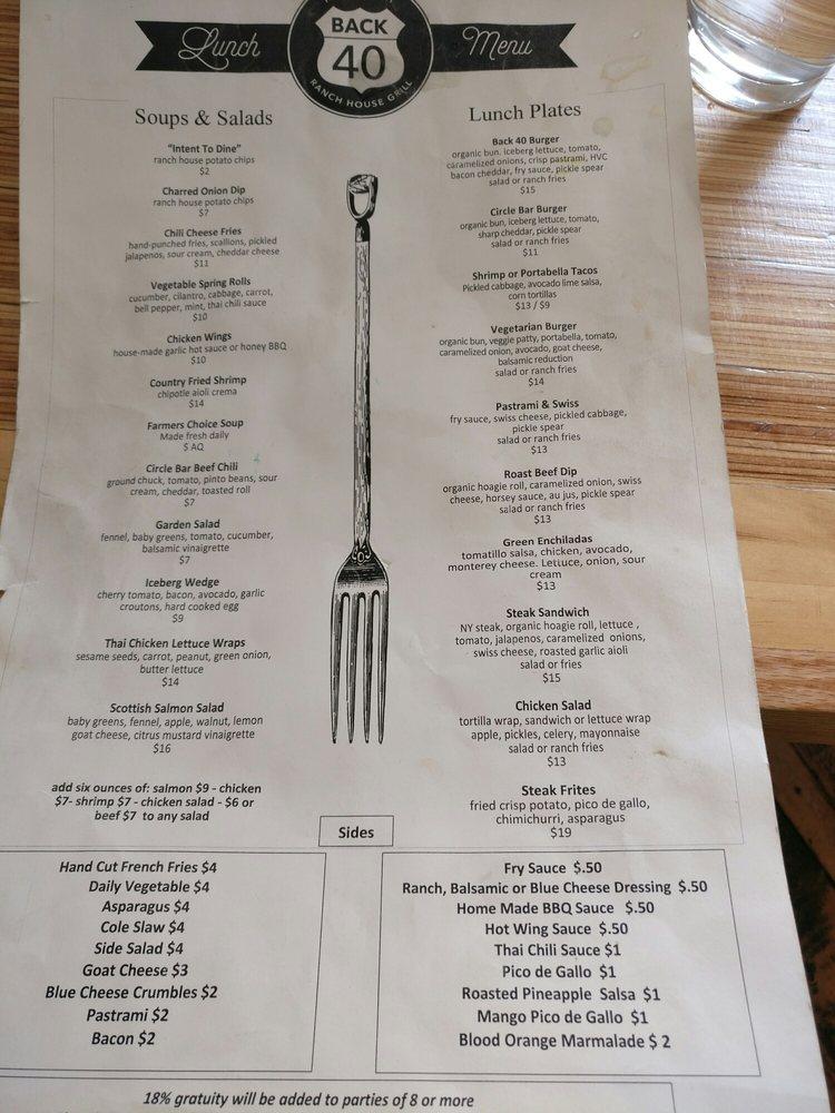 Menu at Back 40 Ranch House Grill pub & bar, Heber City