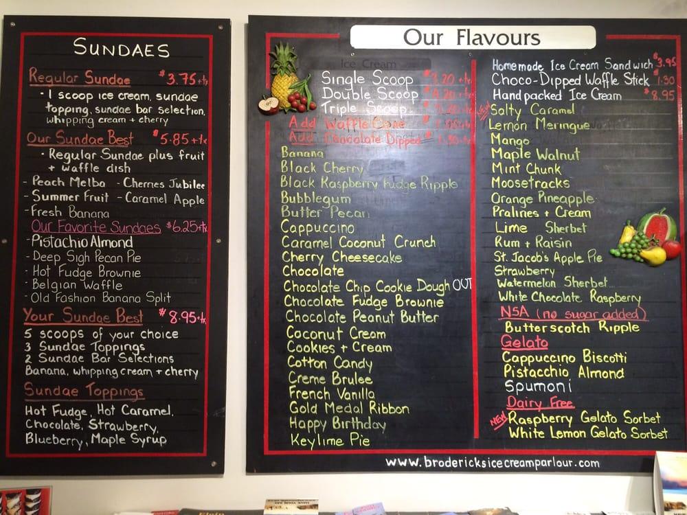 Menu at Broderick’s, Port Stanley