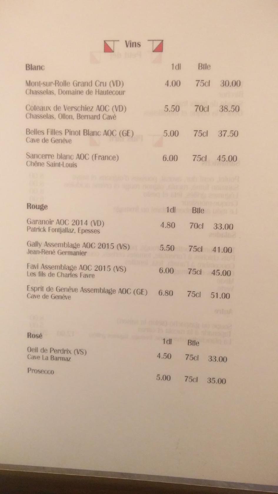 Menu da Le Sémaphore, Losanna, Av. d'Ouchy 7