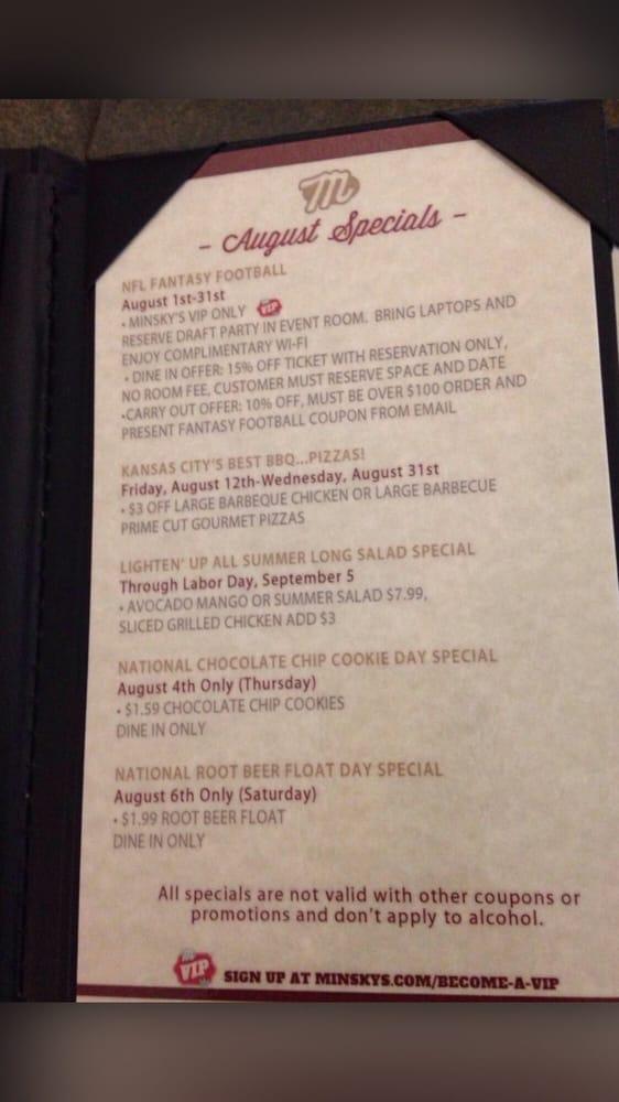 Menu at Minsky's Pizza Raymore pizzeria, Raymore, 812 W Foxwood Dr