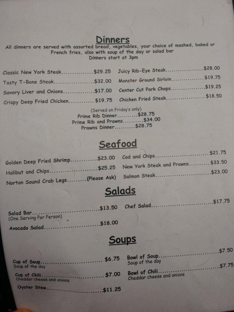 Menu at Polar Cafe, Nome, Front St