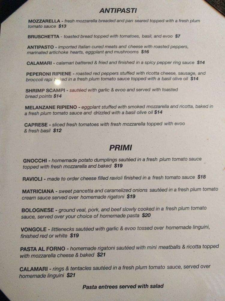 Menu at Rino's Place restaurant, Boston