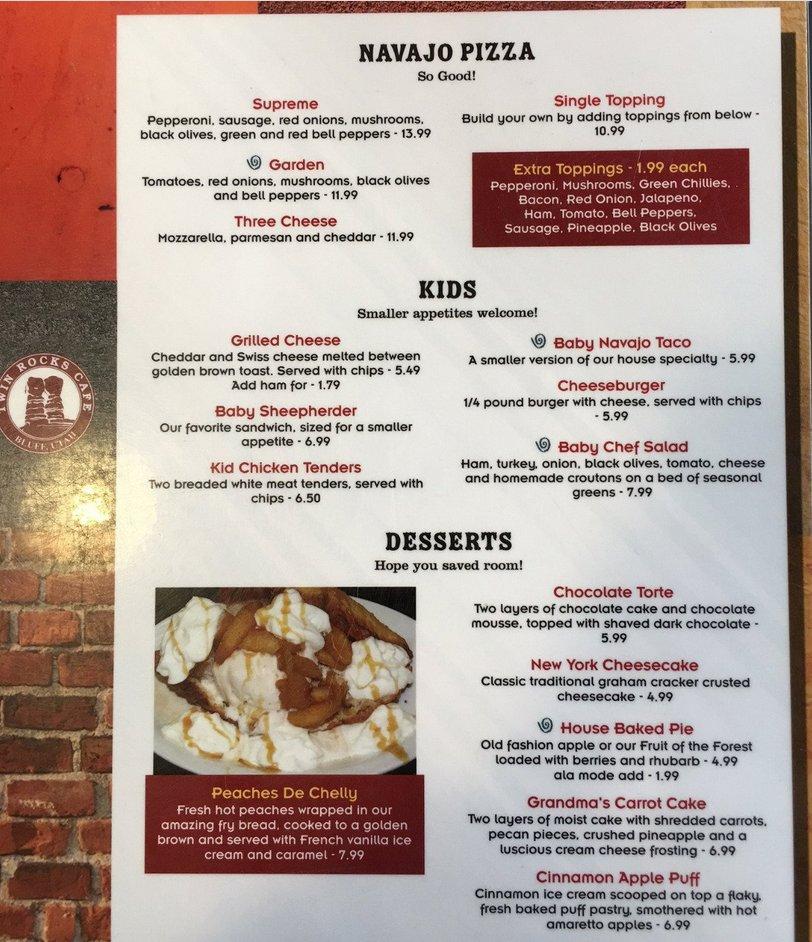 Menu at Twin Rocks Café cafe, Bluff