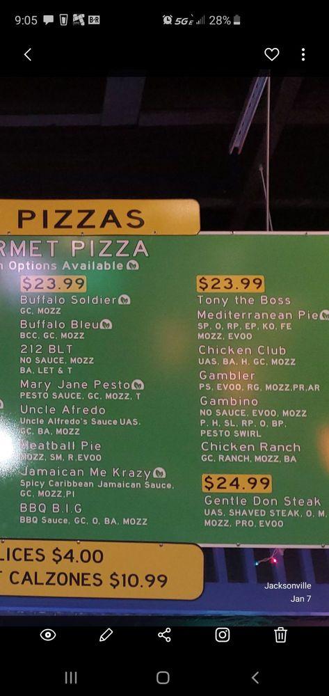 Carta de pizzería Biggies Pizza 5 Points Riverside, Jacksonville