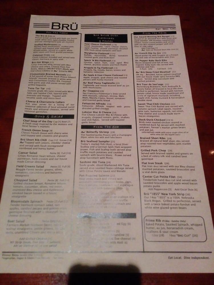 Menu at Brü Grill & Market pub & bar, Lake Forest