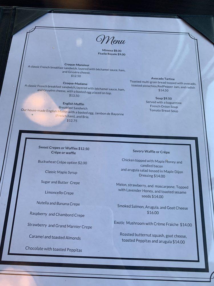 Menu at Café Ficelle cafe, Camarillo