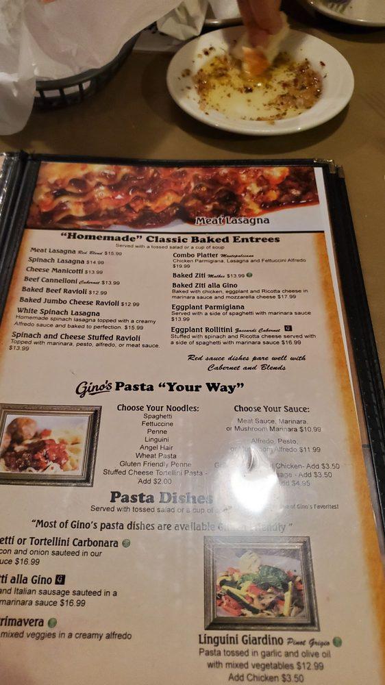 Menu at Gino's Italian Restaurant and Pizza, Round Rock