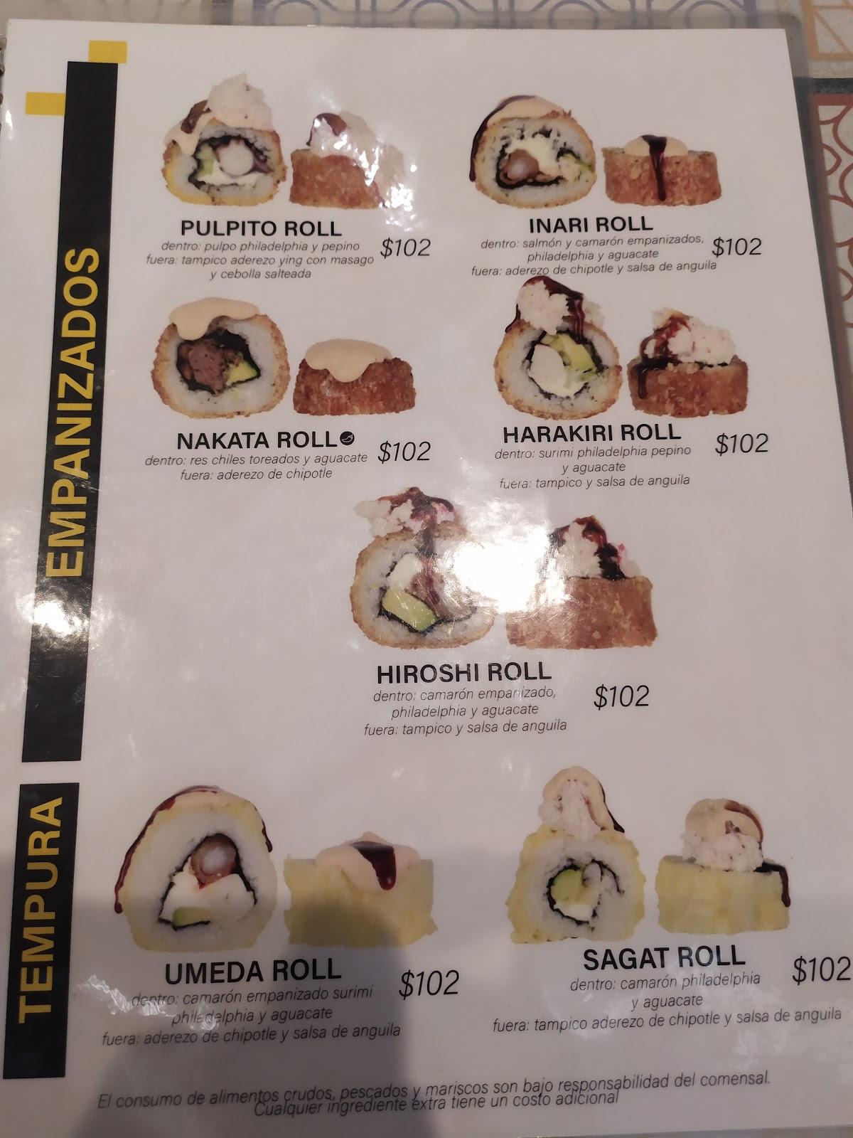 Carta del restaurante Inari, San Luis Potosi, Plaza Tangamanga