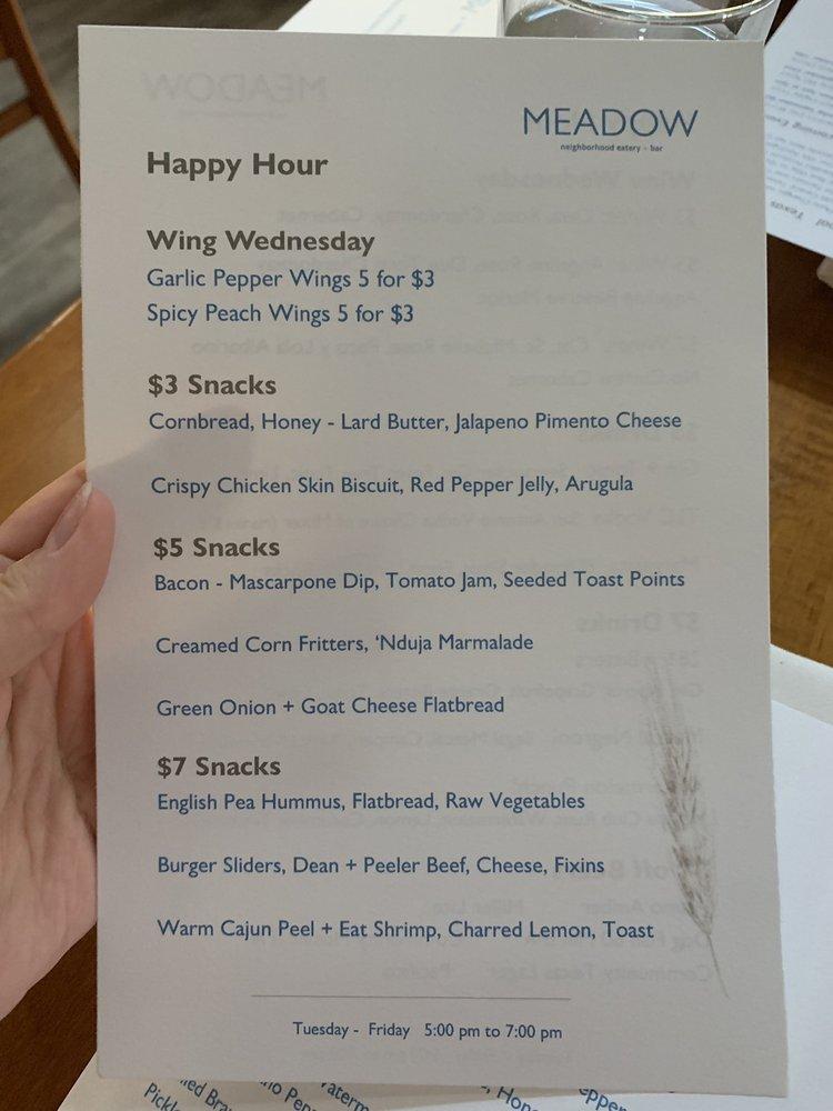 Menu at Meadow Neighborhood Eatery + Bar, San Antonio