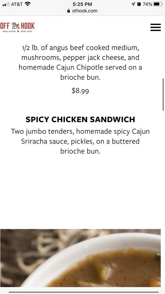 Menu at Off the Hook restaurant, Gonzales