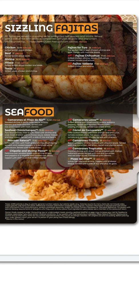 Menu at Plaza Azteca Mexican Restaurant · Norfolk Premium Outlets ...