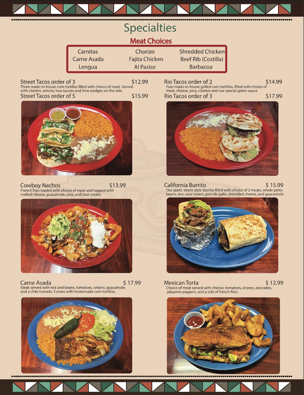 Menu at Rio Rojo Authentic Mexican Food restaurant, Alexandria