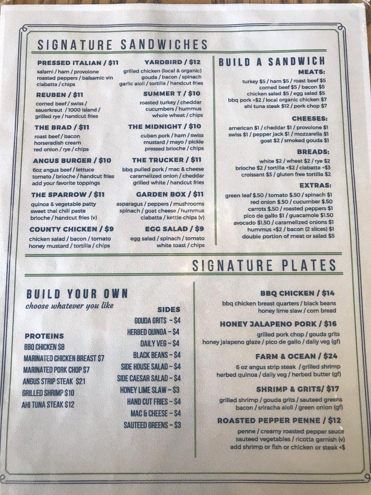 Menu at The Backyard restaurant, Milton