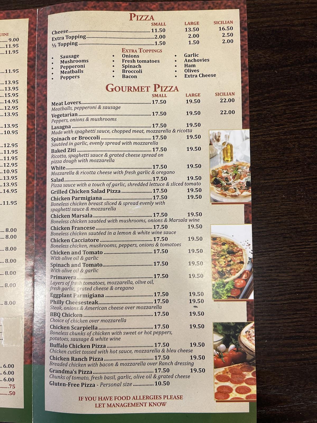 Menu at Bella’ shrub oak pizzeria, Shrub Oak