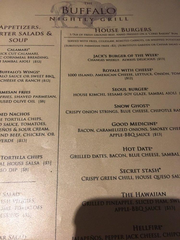 Menu at Buffalo Cafe, Whitefish