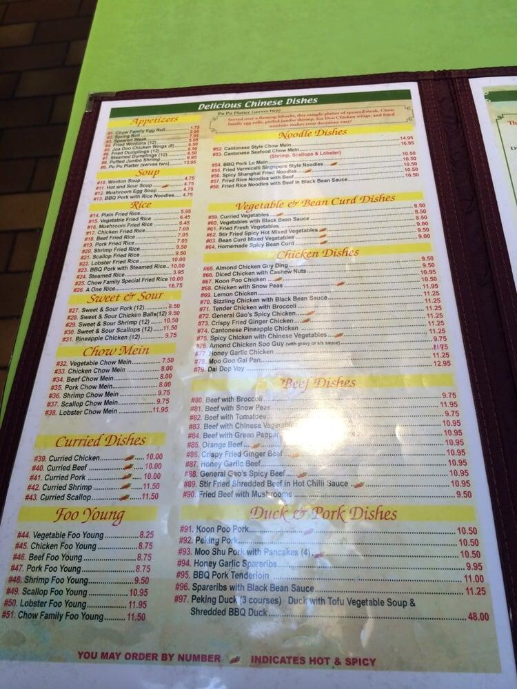 Menu at Chow Family Restaurant, Truro