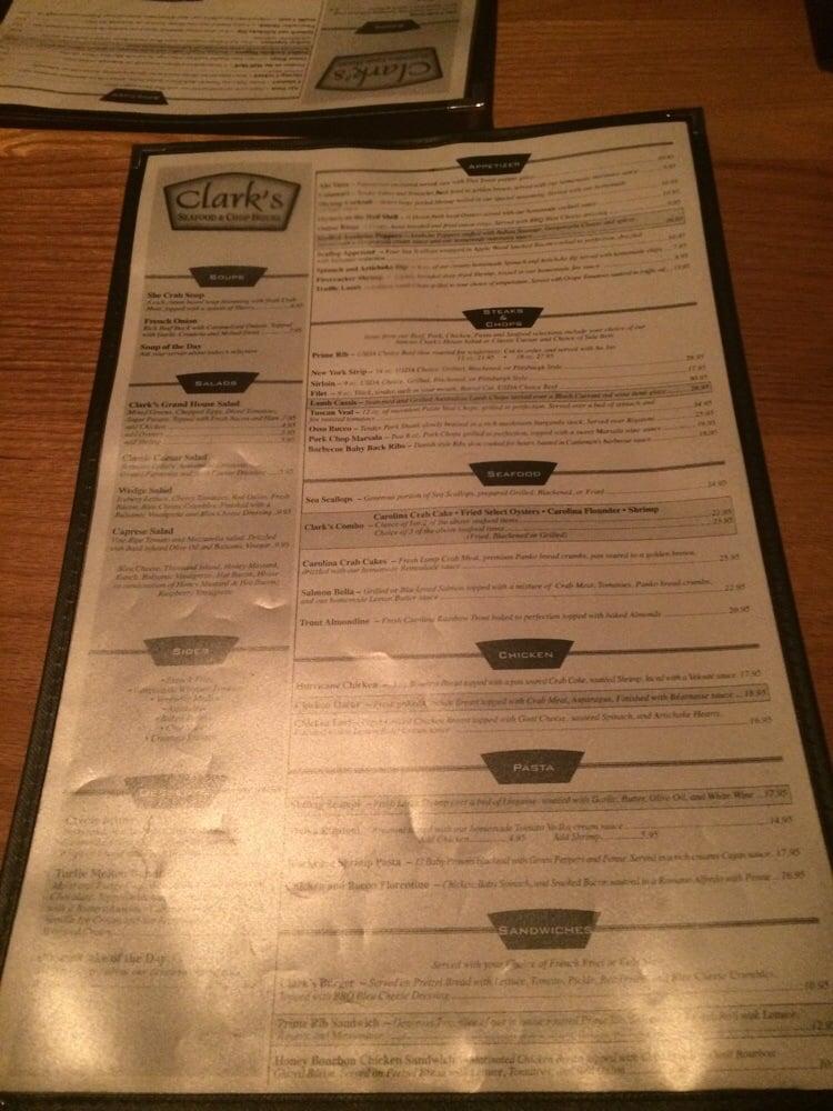 Menu at Clark's Seafood & Chop House pub & bar, Little River