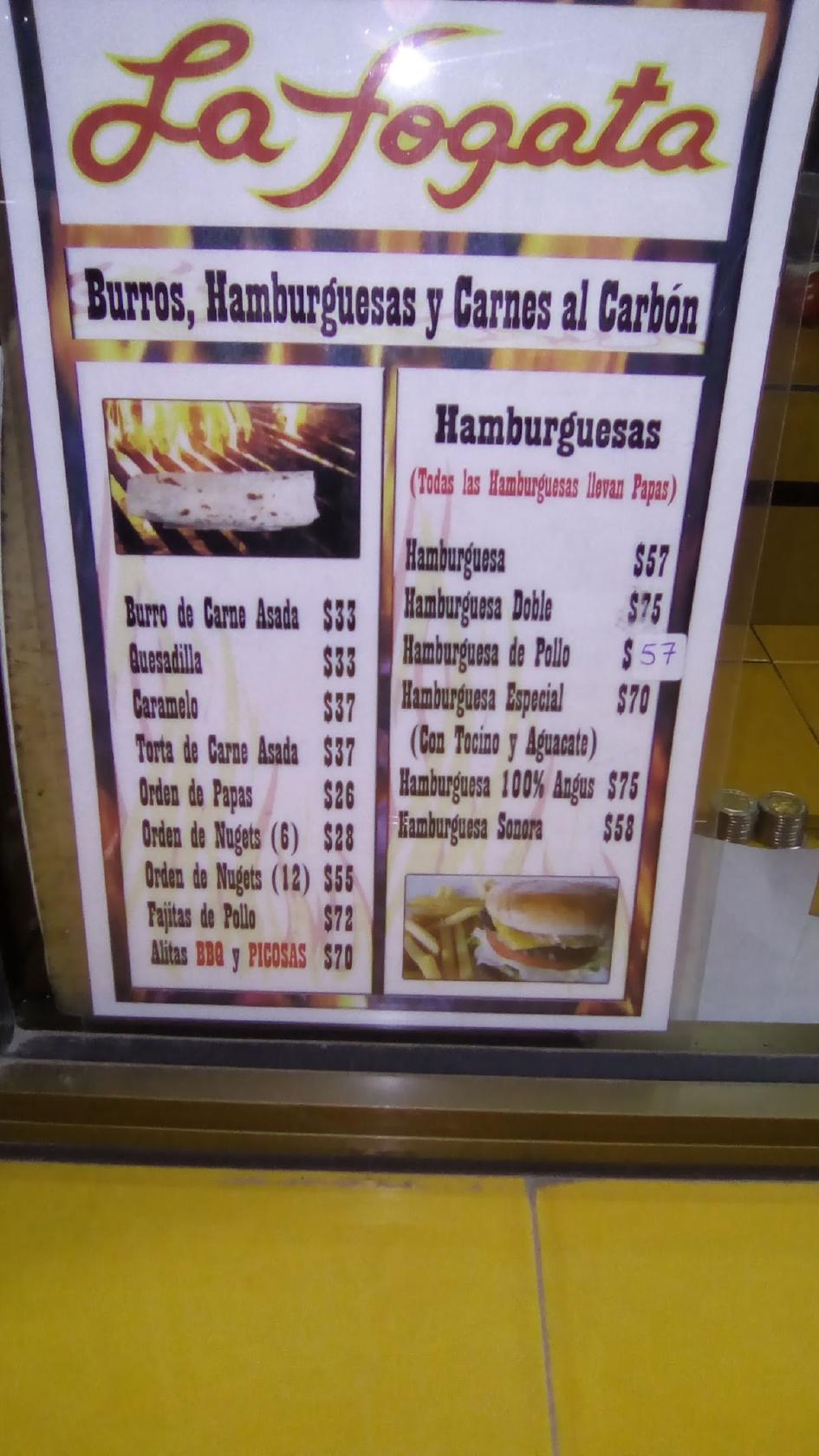 Menu at La Fogata restaurant, Agua Prieta