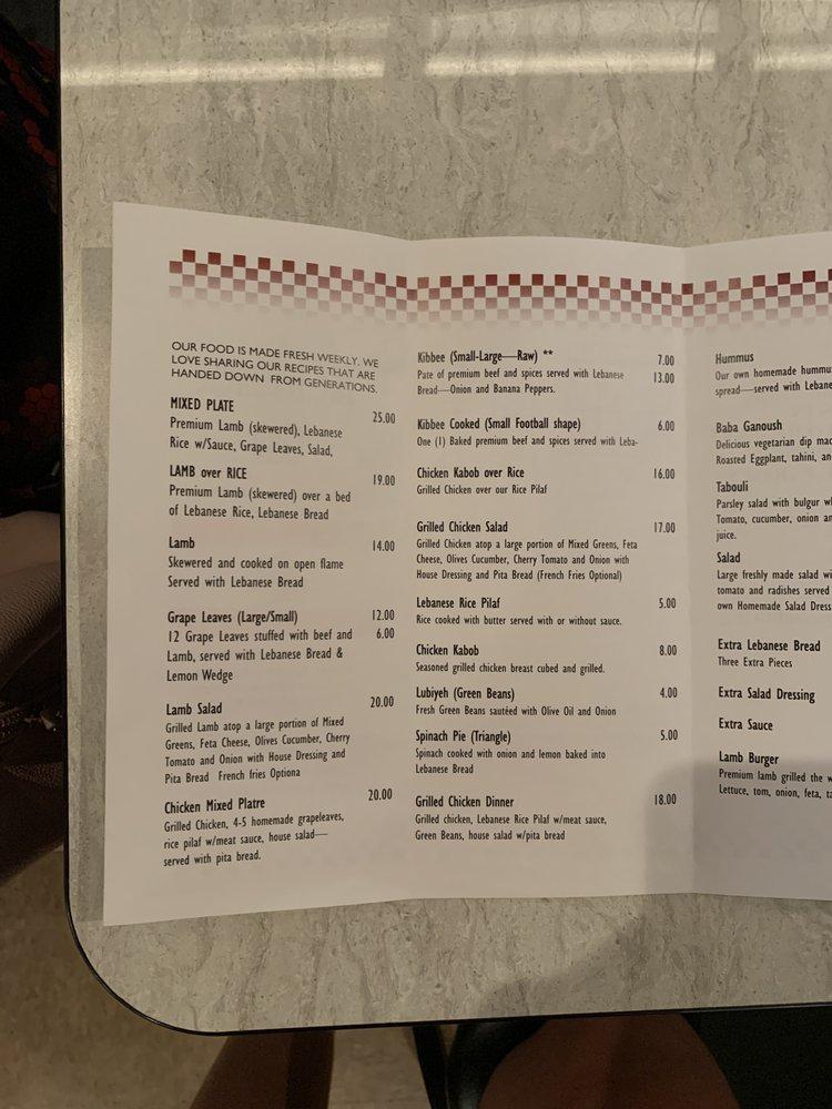 Menu at The Lebanese Club, Aliquippa