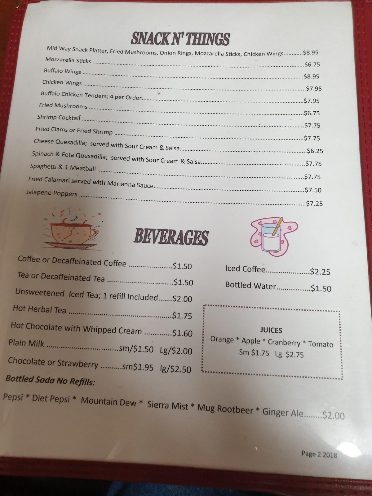 Menu at Mid Way Cafe, Ravena, Rte 9W