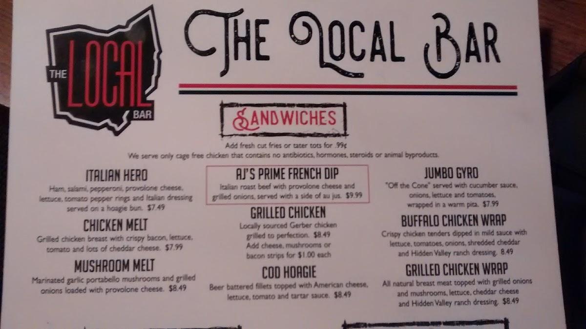Menu at The Local Bar, Strongsville