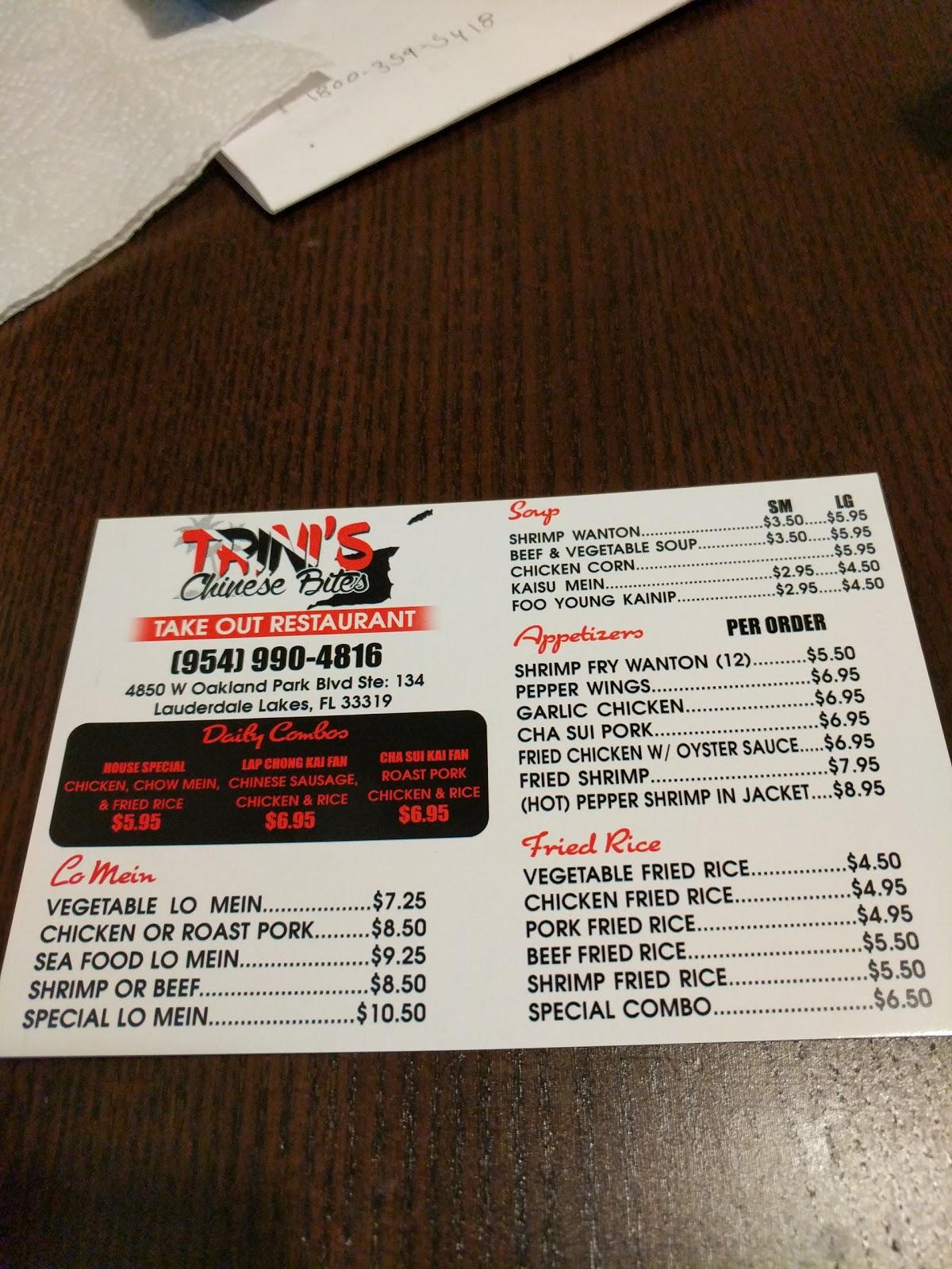 Menu at Trini's Chinese Bites restaurant, Lauderdale Lakes