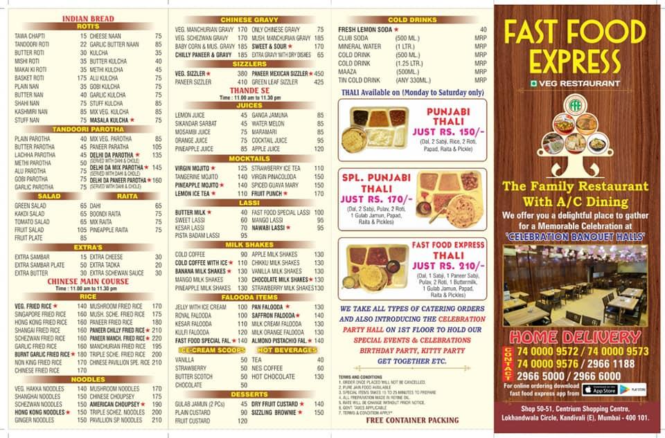 Menu at Fast Food Express, Mumbai, Lokhandwala Circle