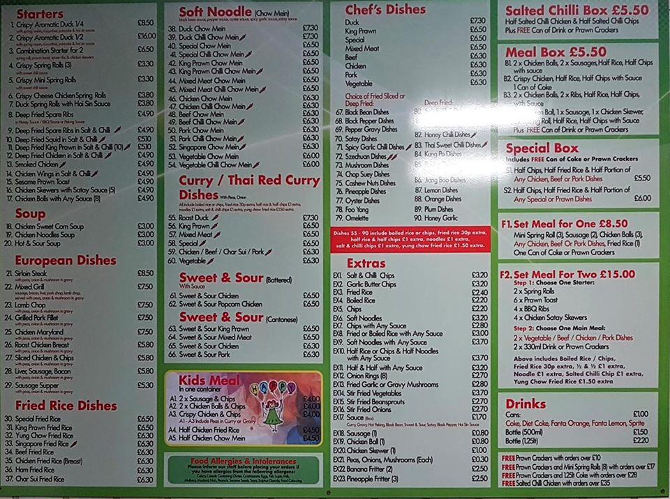 Menu at Golden River fast food, Newtownards