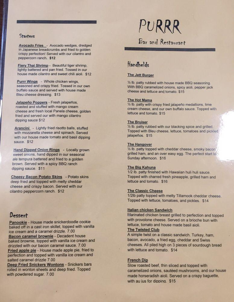 Menu at Purrr pub & bar, Yakima
