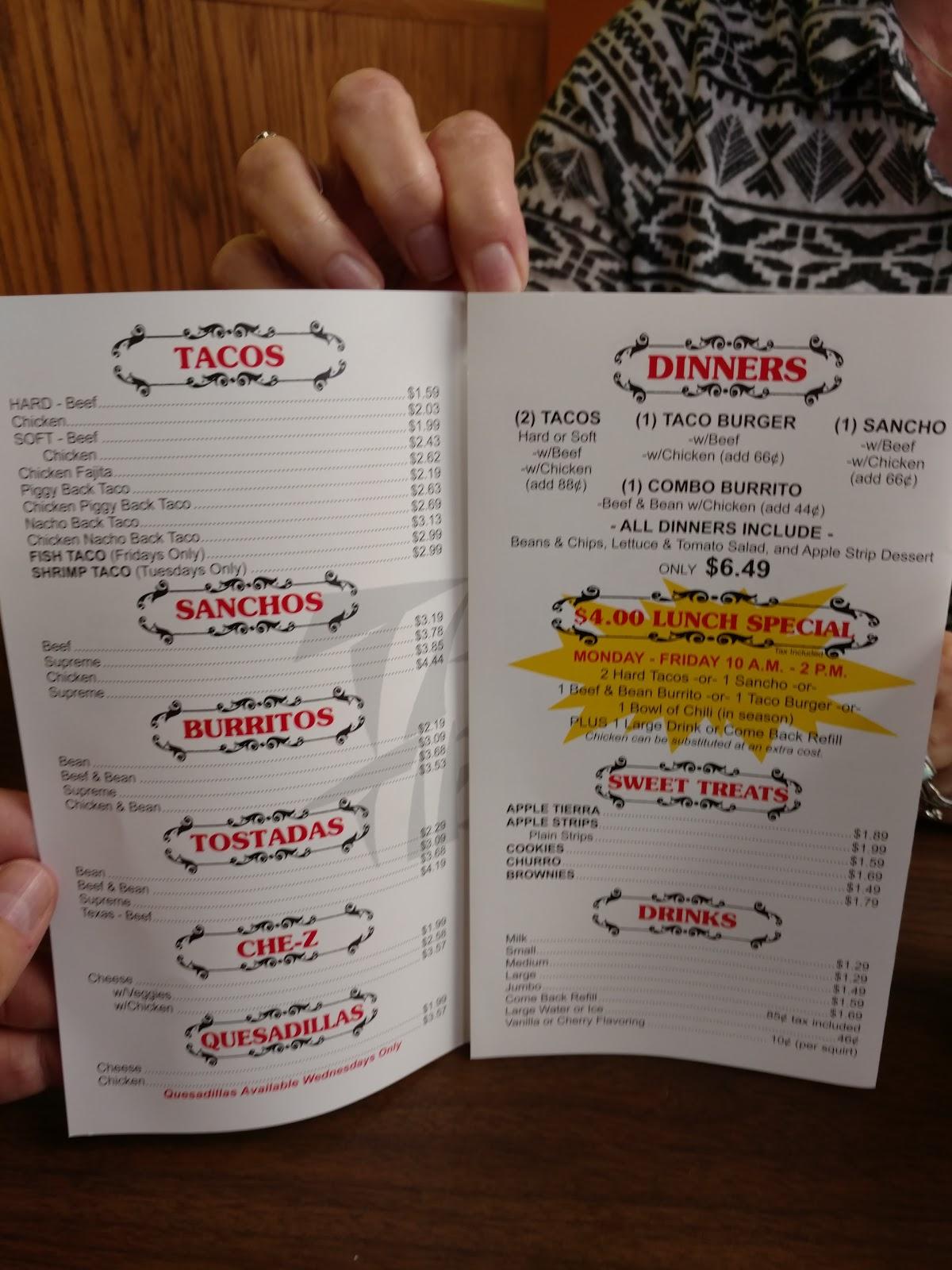 Menu at Taco Tierra of Princeton restaurant, Princeton