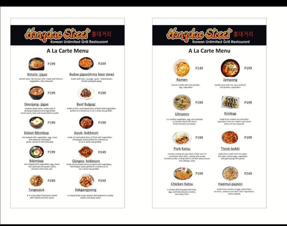 Menu at Hongdae Street Korean Restaurant, Davao City