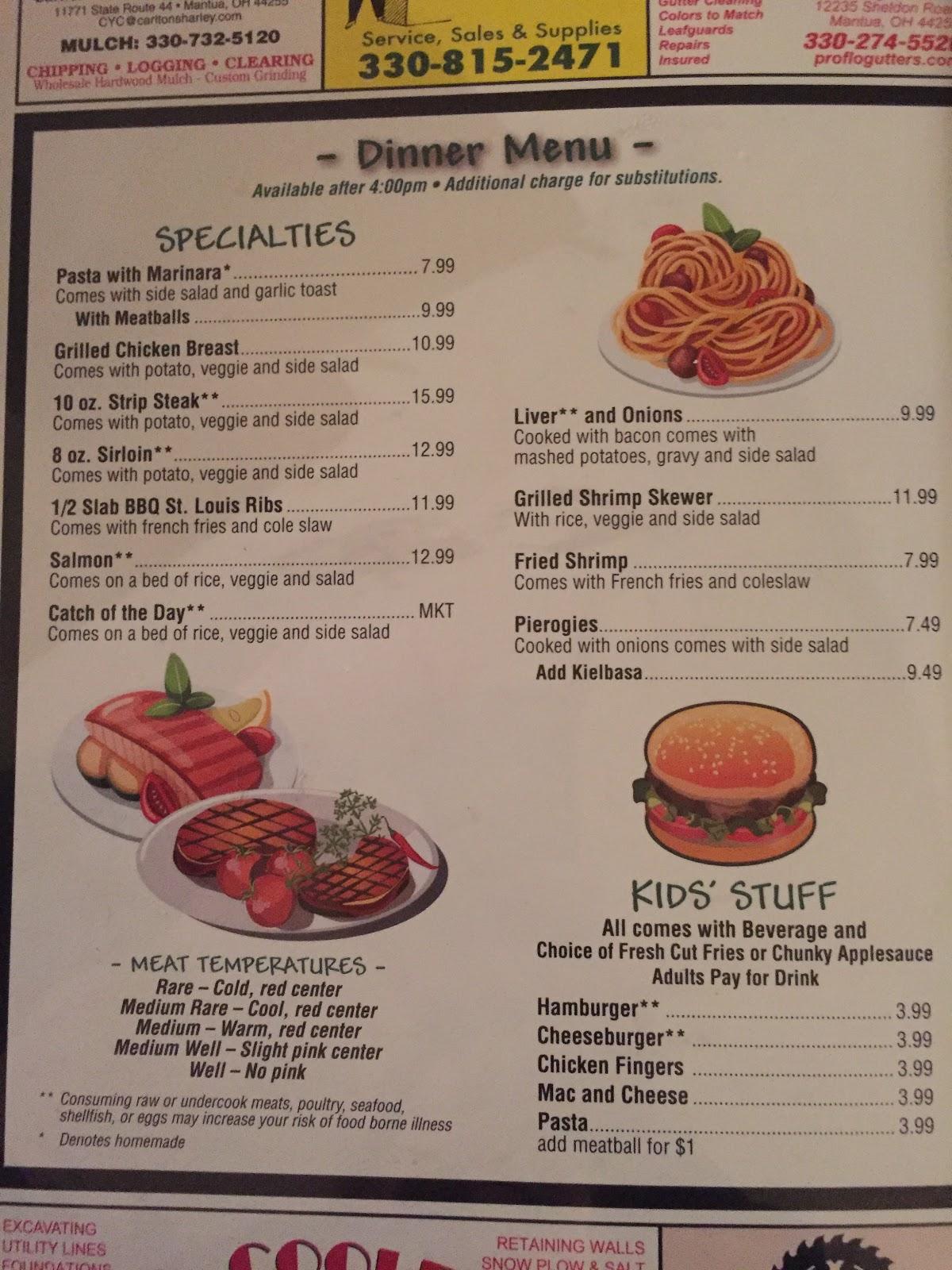 Menu at Jake's Eats restaurant, Mantua
