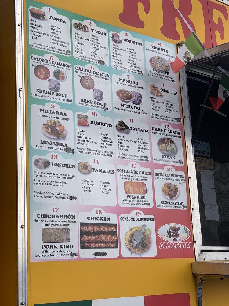 Menu at La Preferida restaurant, Melbourne, Aurora Rd