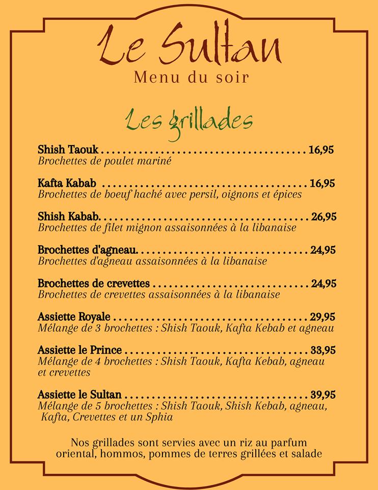 Menu au Le Sultan restaurant, Sherbrooke