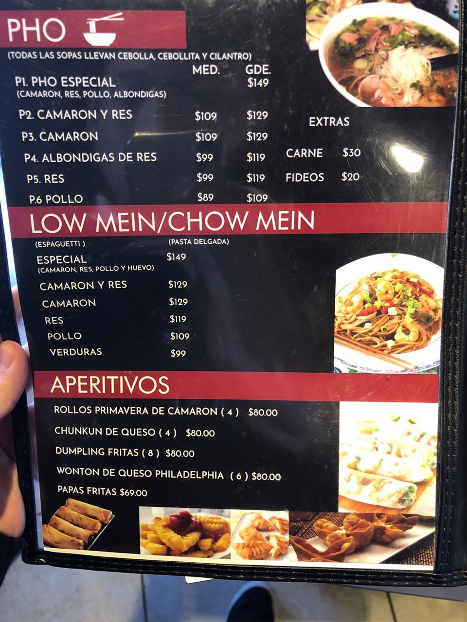 Carta del restaurante Phở 999 TJ, Tijuana