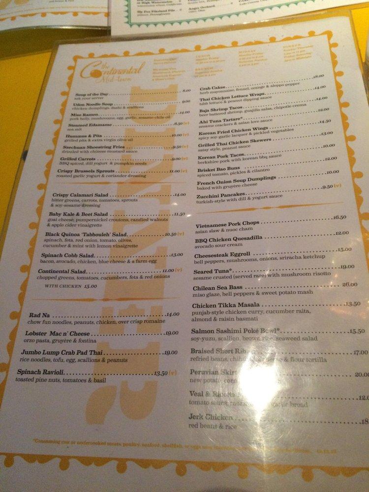 Menu at The Continental Mid-town pub & bar, Philadelphia