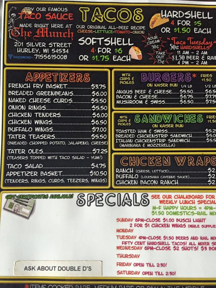 Menu at The Munch Bar & Tacos, Hurley