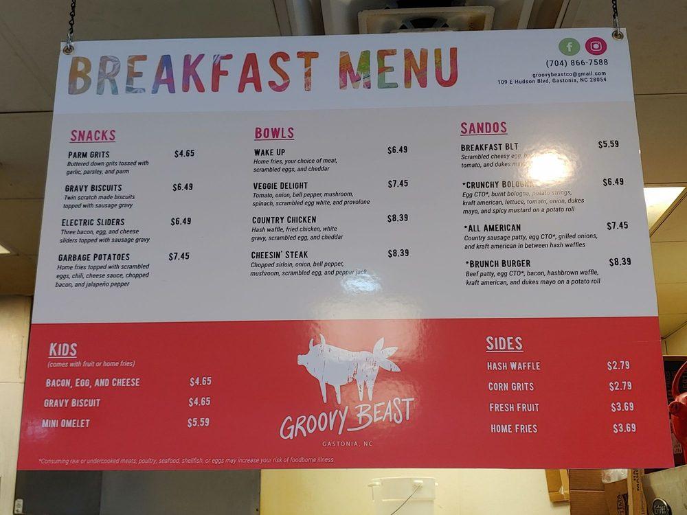 Menu at Groovy Beast restaurant, Gastonia