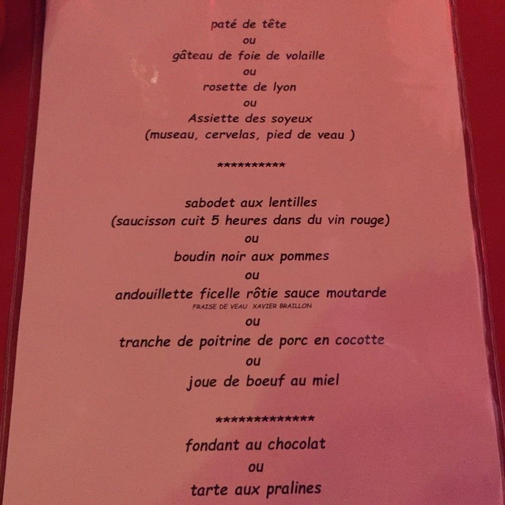Menu at Notre Maison restaurant, Lyon