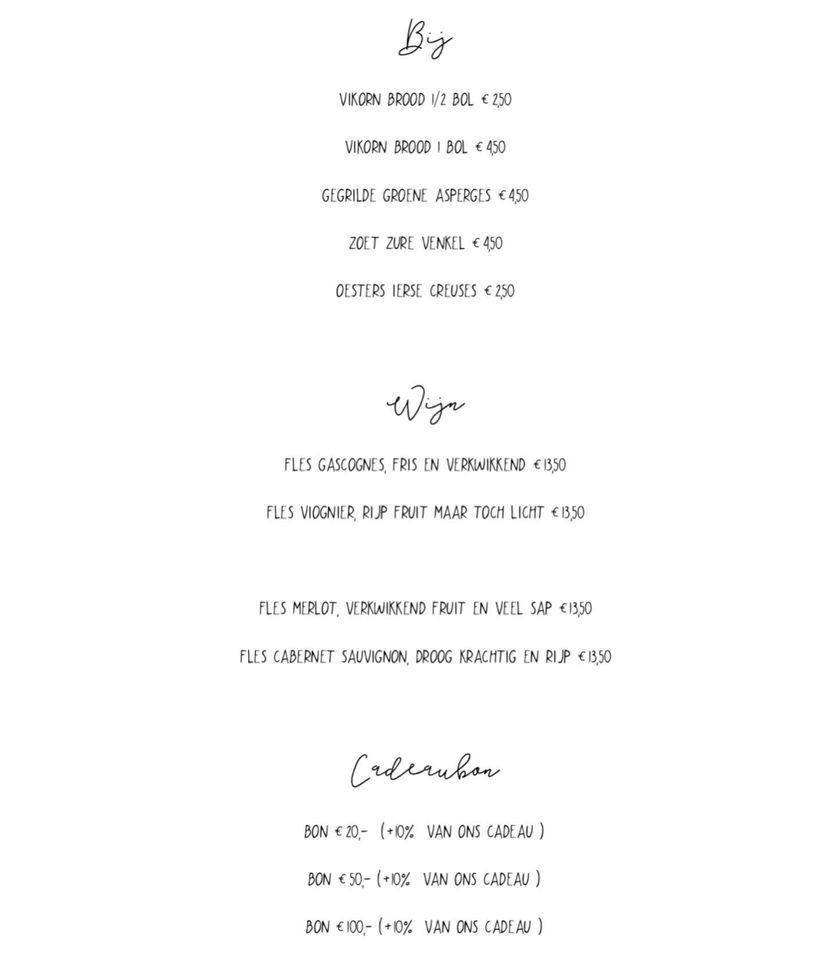 Menu at Rijntje, Rotterdam