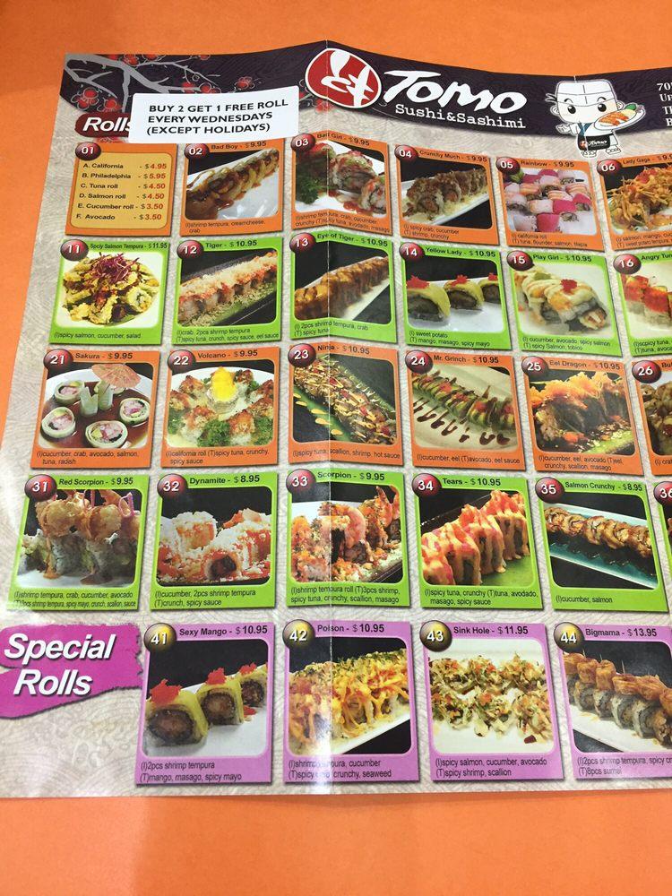 Menu at Tomo Sushi & Sashimi restaurant, Upper Darby
