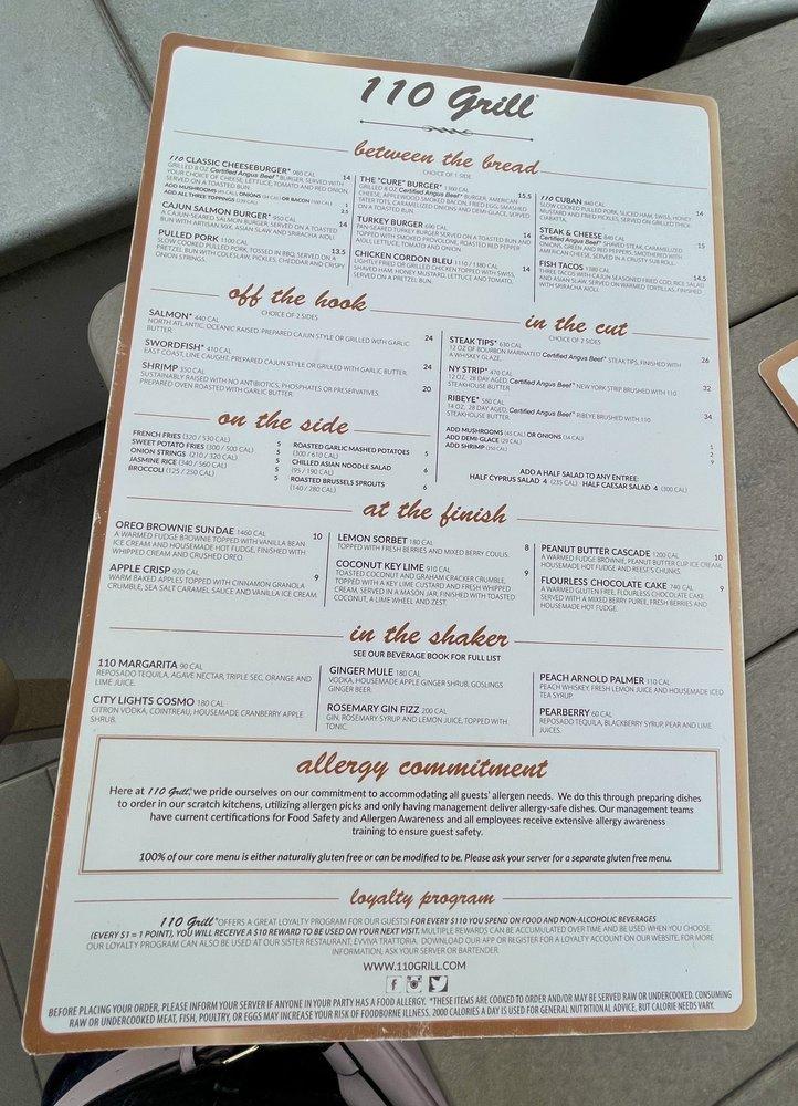 Menu at 110 Grill Malden restaurant, Malden