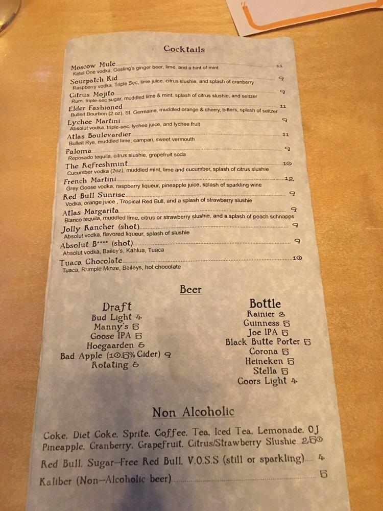 Menu at Atlas Sports & Spirits pub & bar, Seattle