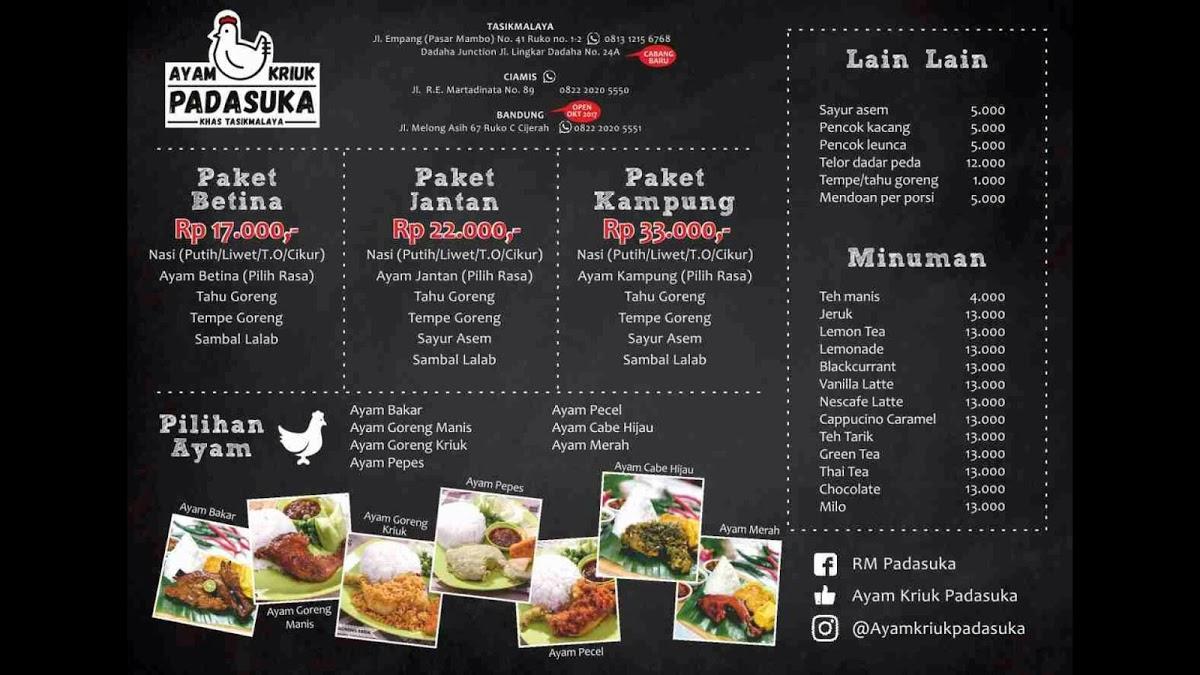 Menu at Ayam Kriuk Padasuka Bandung restaurant, Bandung