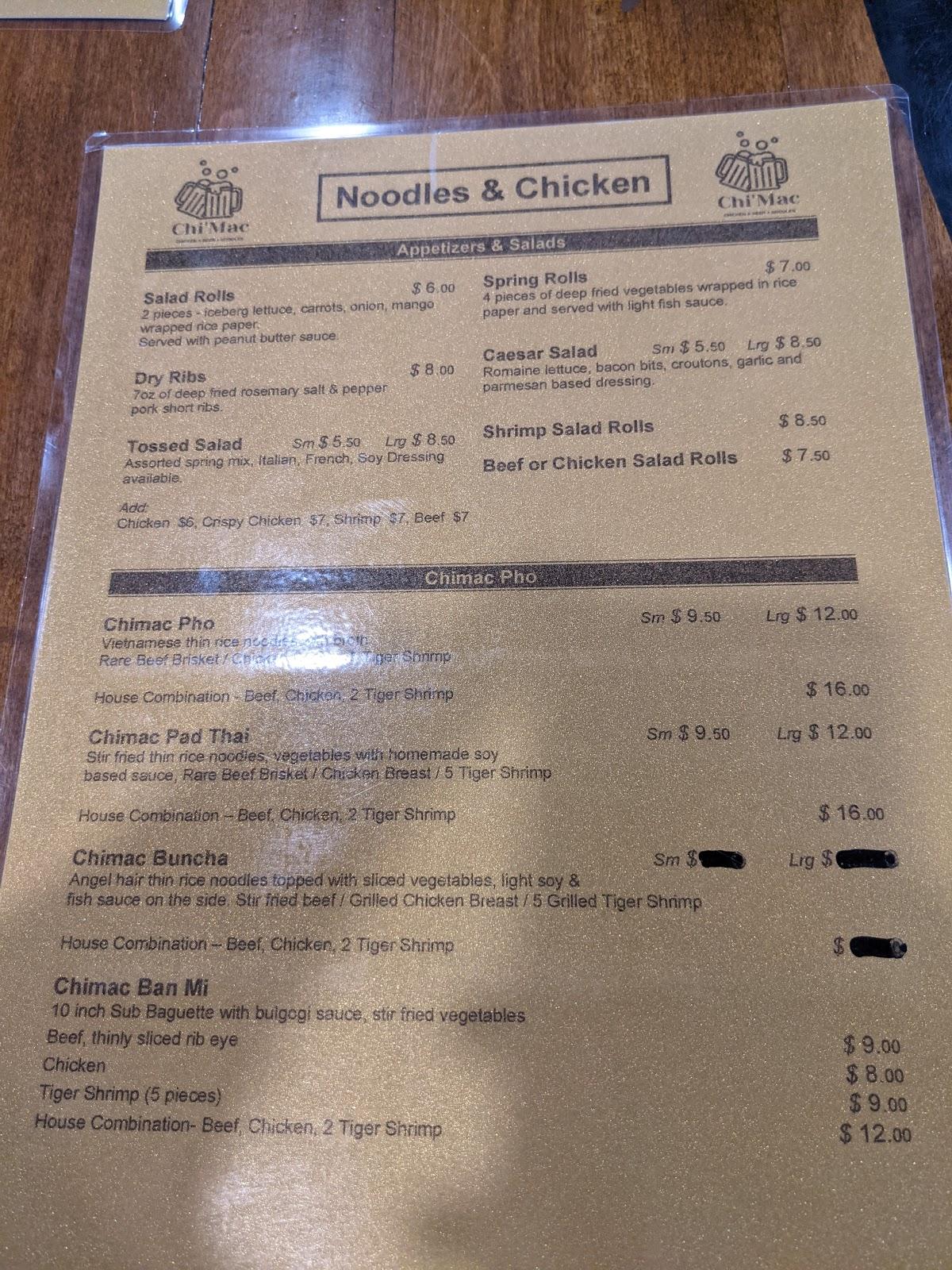 Menu at Chi'Mac restaurant, Rocky Mountain House