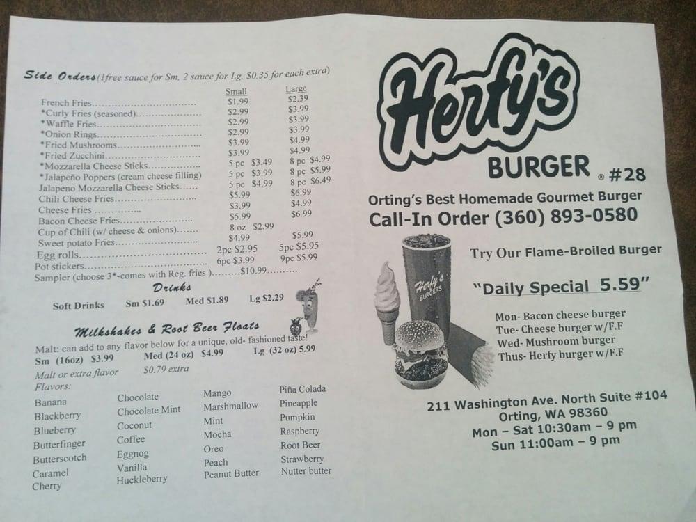 Menu at Herfy's Burger restaurant, Orting, 211 Washington Ave N